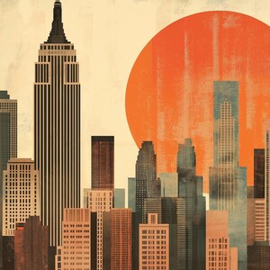 Vintage Cityscape Sunset Mural Wallpaper - Retro Home Office Decor - Etsy