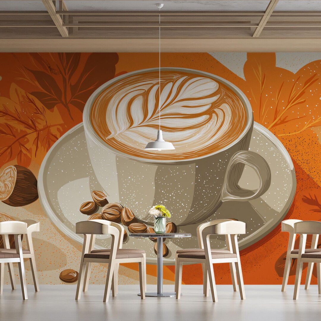 Serene Autumn Latte Art Wallpaper | Cozy Coffee With Fall Leaves - Etsy