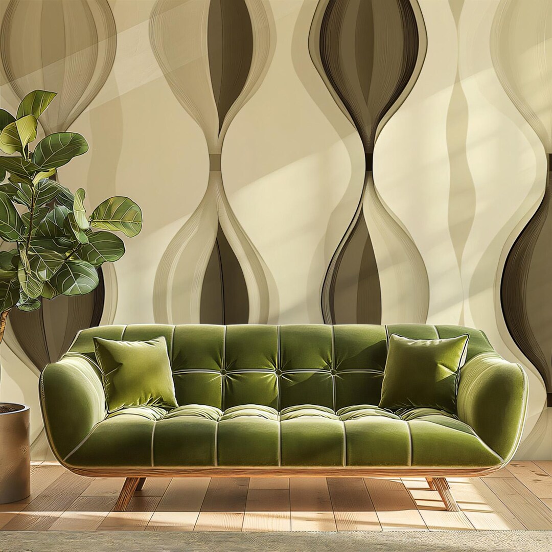 Retro Wave Stripe Wallpaper – Mid-century Style Wall Mural in Neutral ...