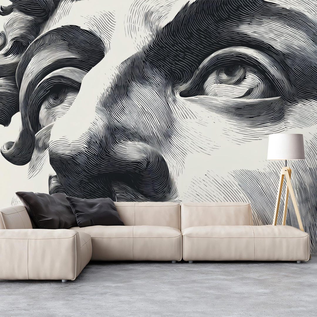 Classical Sculpture Engraving Wallpaper | Timeless Artistic Portrait - Etsy
