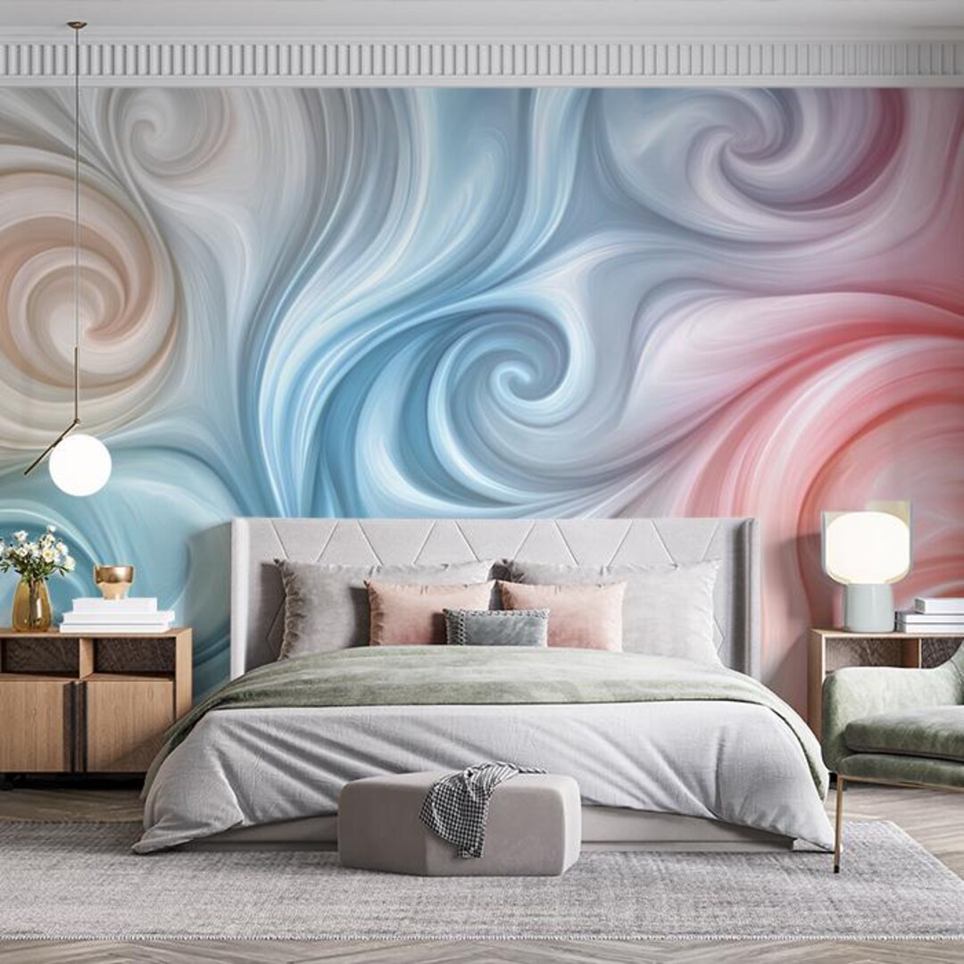 Swirling Nebula Mural Wallpaper | Sky - Blue, Pink, Beige - Etsy