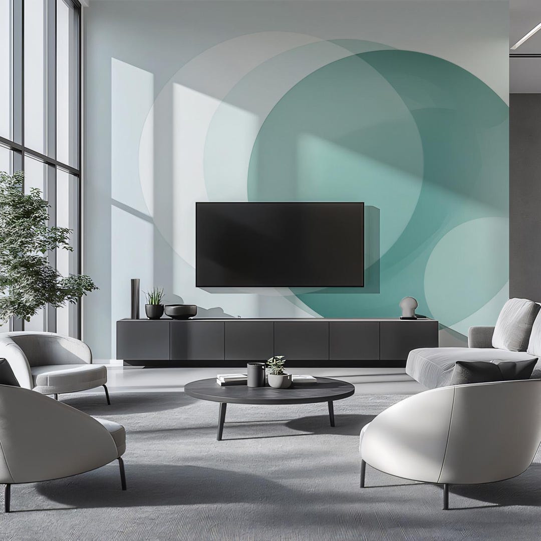 Whispering Mint Circles Mural Wallpaper | Translucent Airiness ...