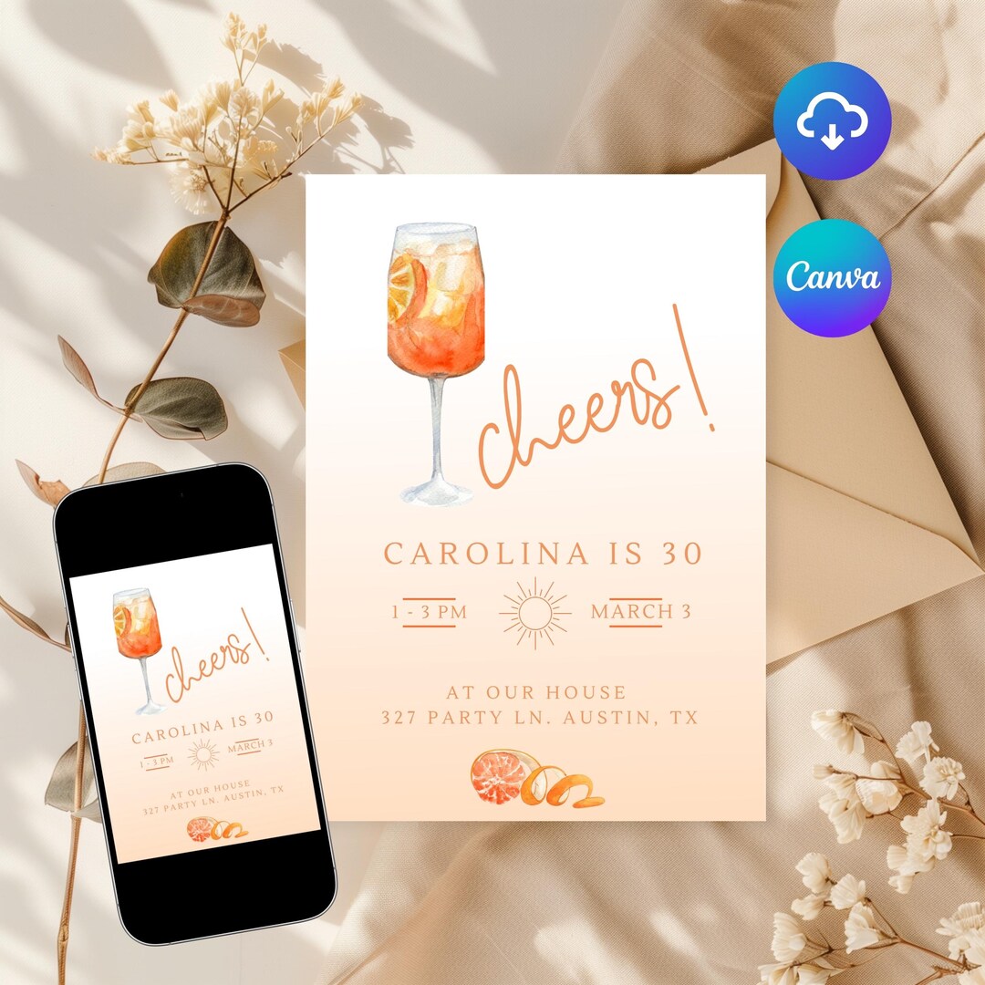 Aperol Spritz Birthday Invitation: Digital Party Template - Etsy
