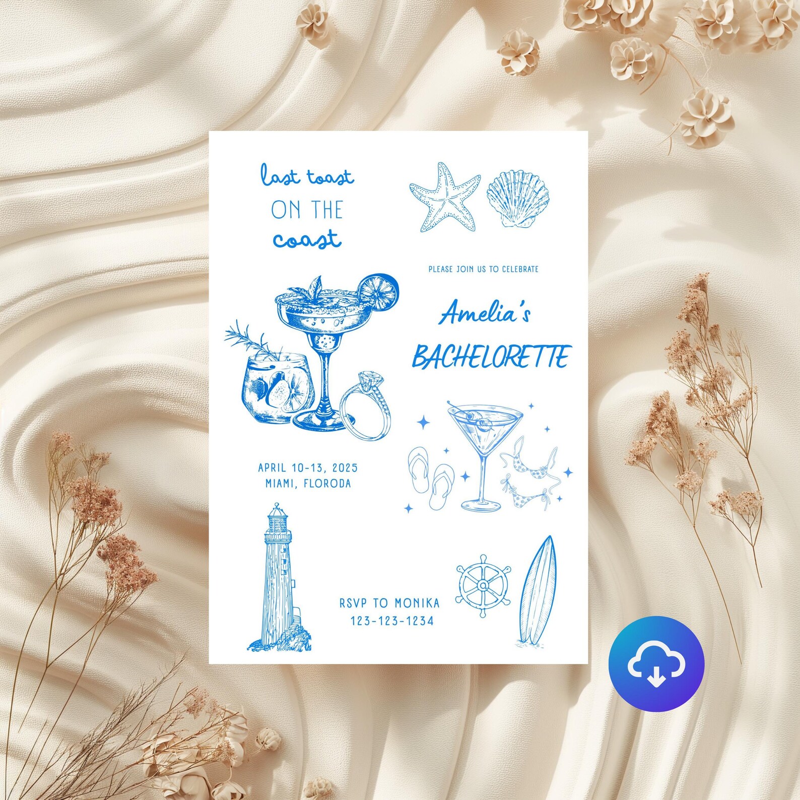 Coastal Bachelorette Invitation Template: Beach Hen Do (canva Template ...