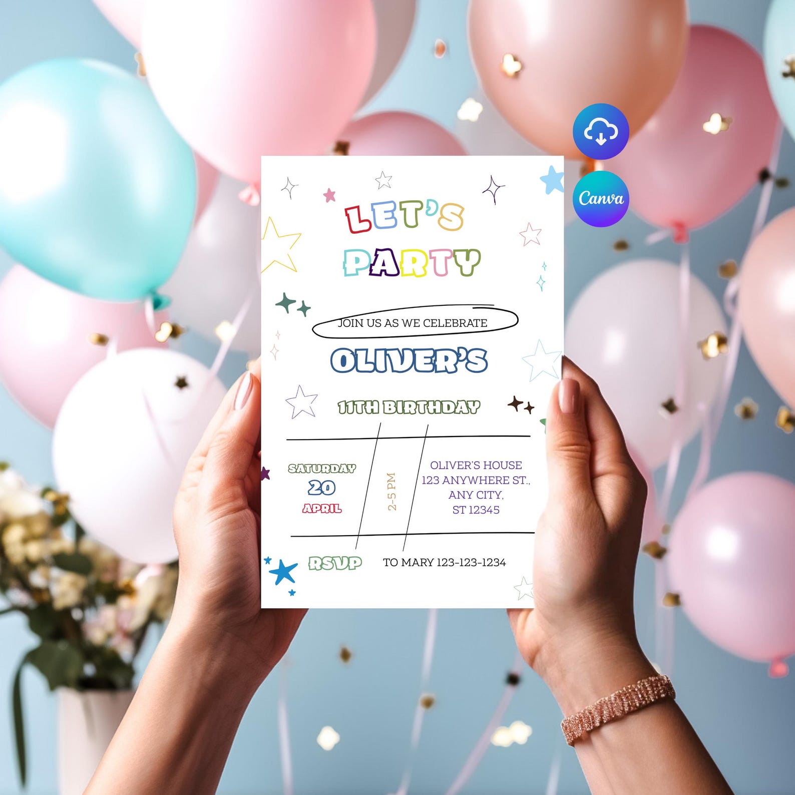 Colorful Birthday Party Invite: Editable Template (digital Download) - Etsy