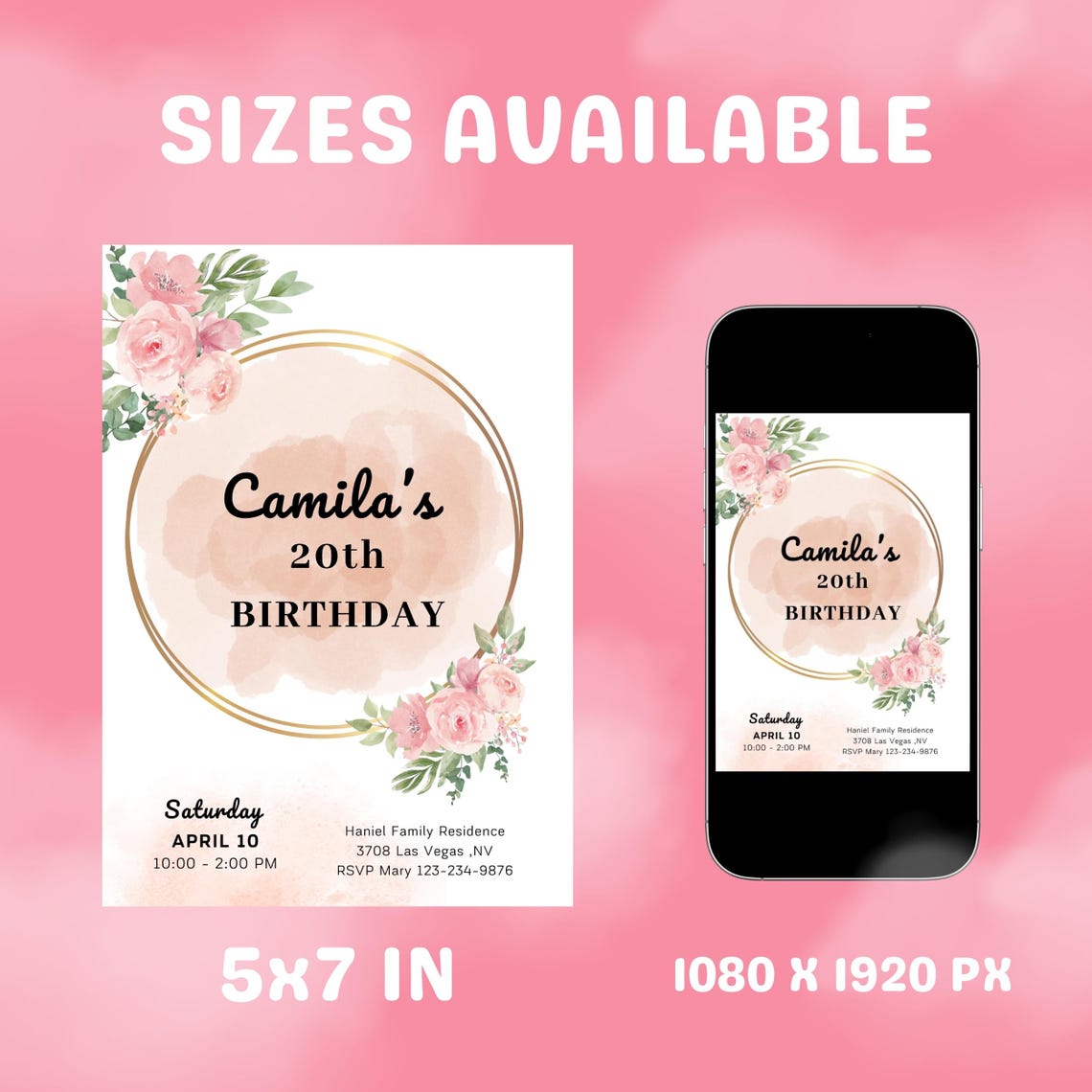 Peony Birthday Invitation Template: Editable Floral E-invite (digital ...