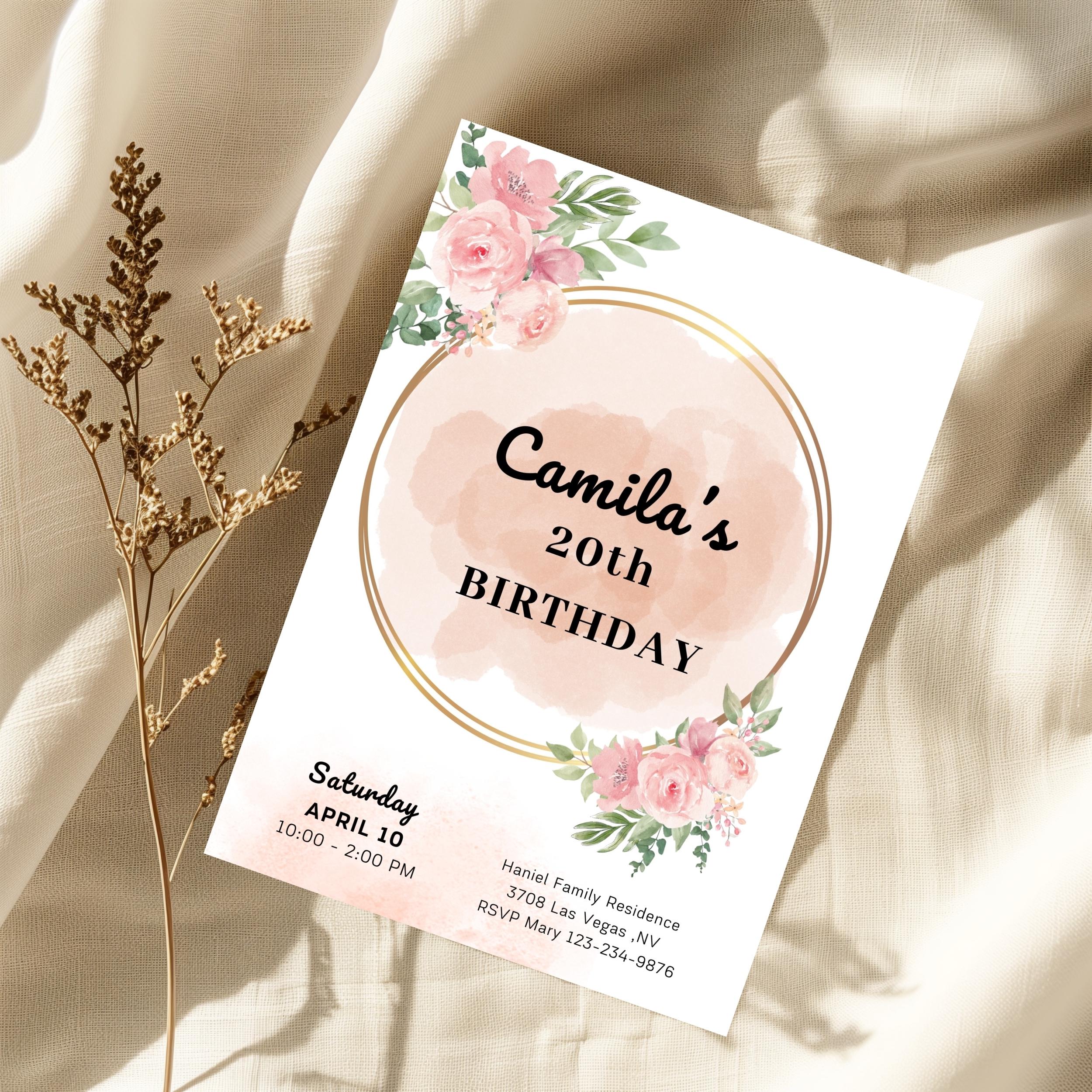 Peony Birthday Invitation Template: Editable Floral E-invite (digital ...