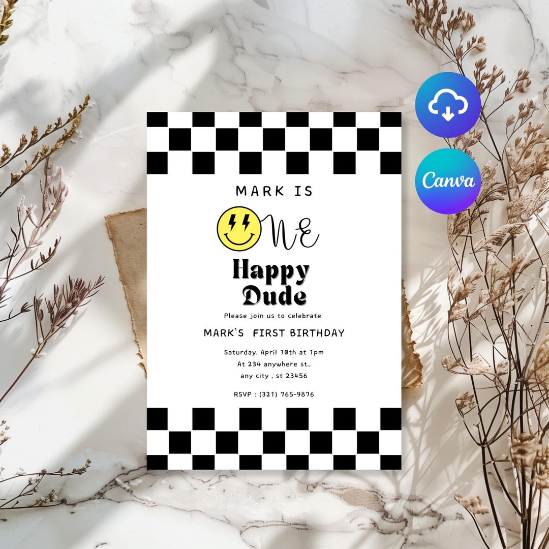 One Happy Dude Birthday, Invitation Template, Printable Invitation ...