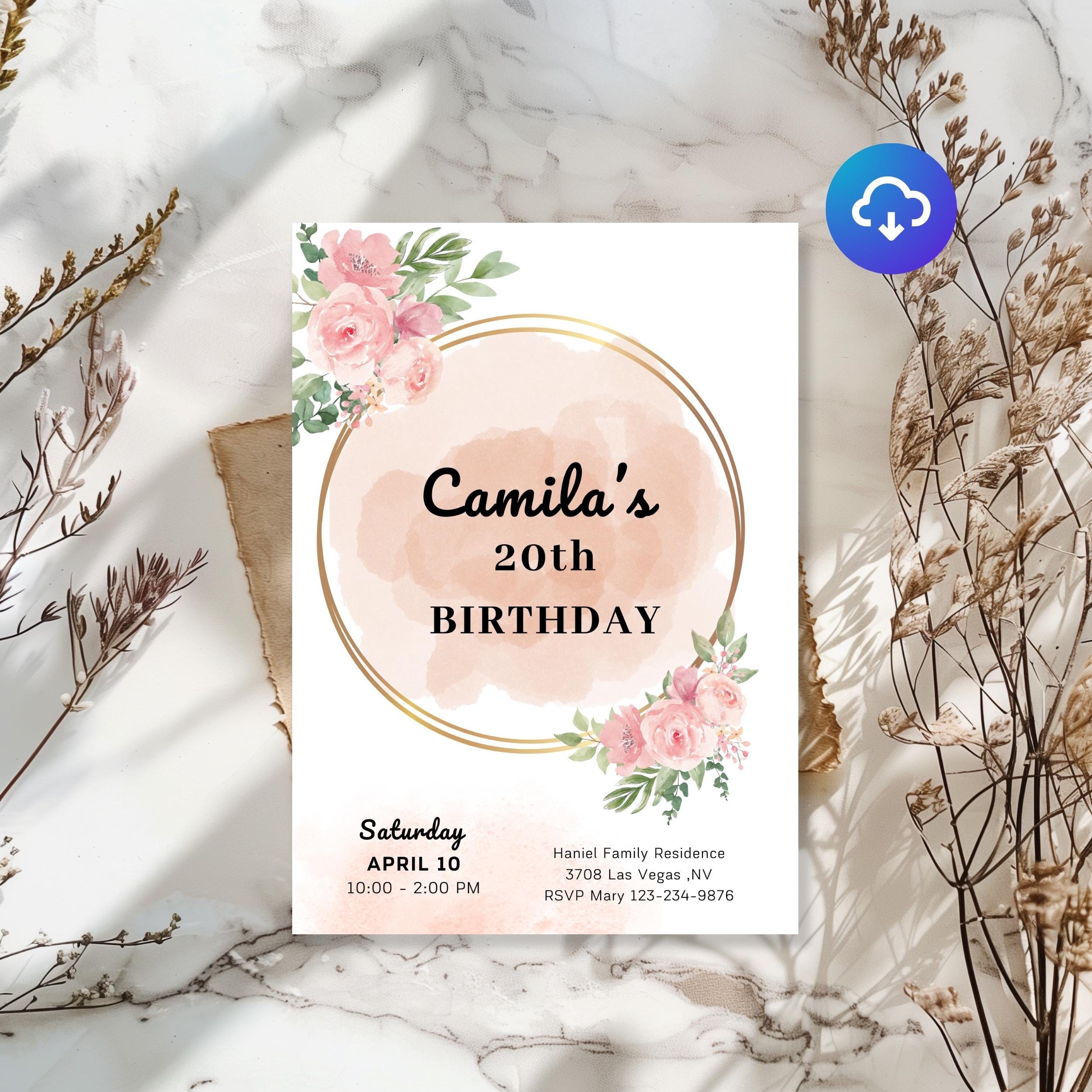 Peony Birthday Invitation Template: Editable Floral E-invite (digital ...
