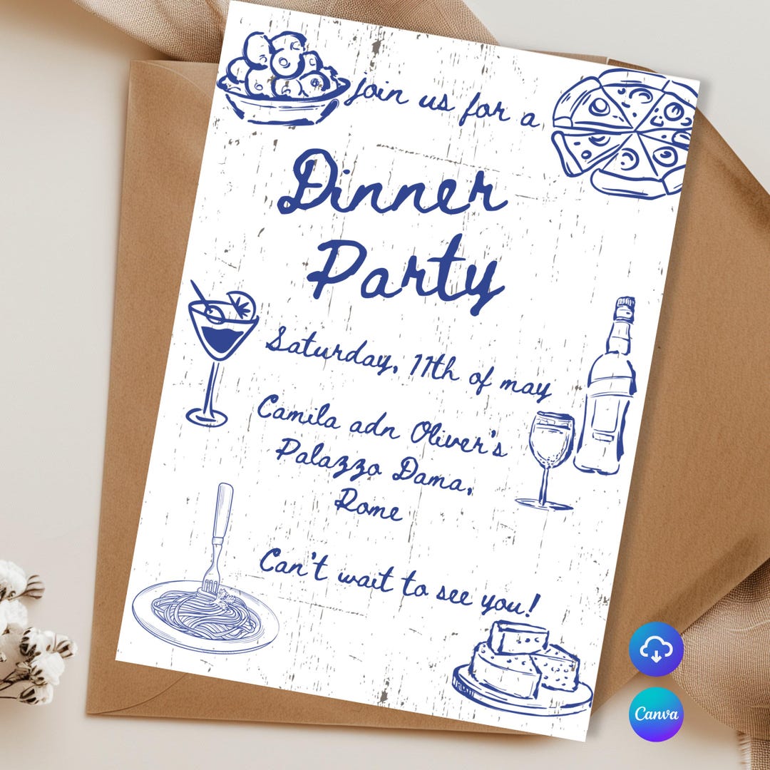 Hand Drawn Italy Dinner Party Invitation Template: Mediterranean Vibe ...