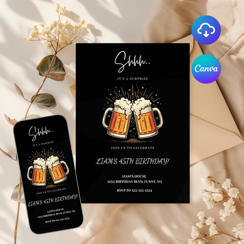 Beer Surprise Birthday Party Invitation, 30th 40th 50th Adult Birthday ...