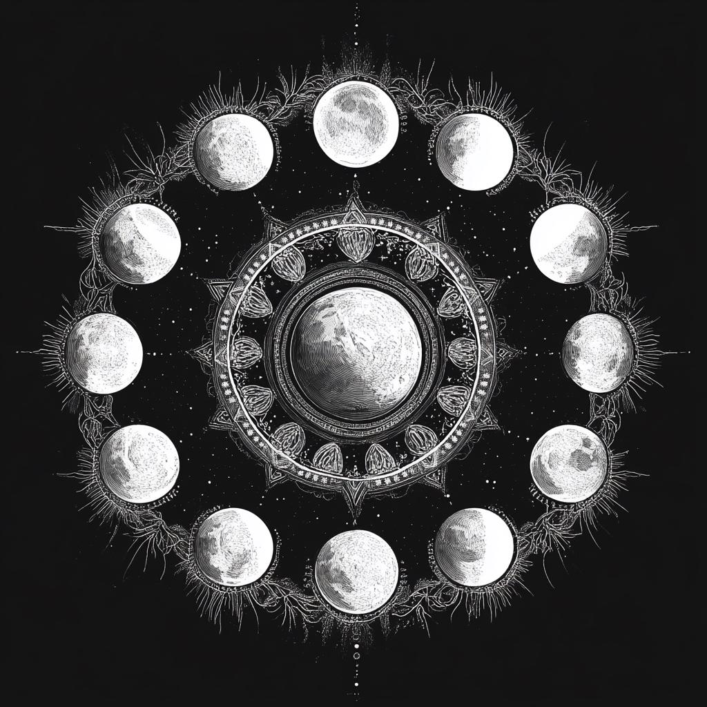 Celestial Moon Phase Line Art | Boho Space Design | Intricate Moon ...