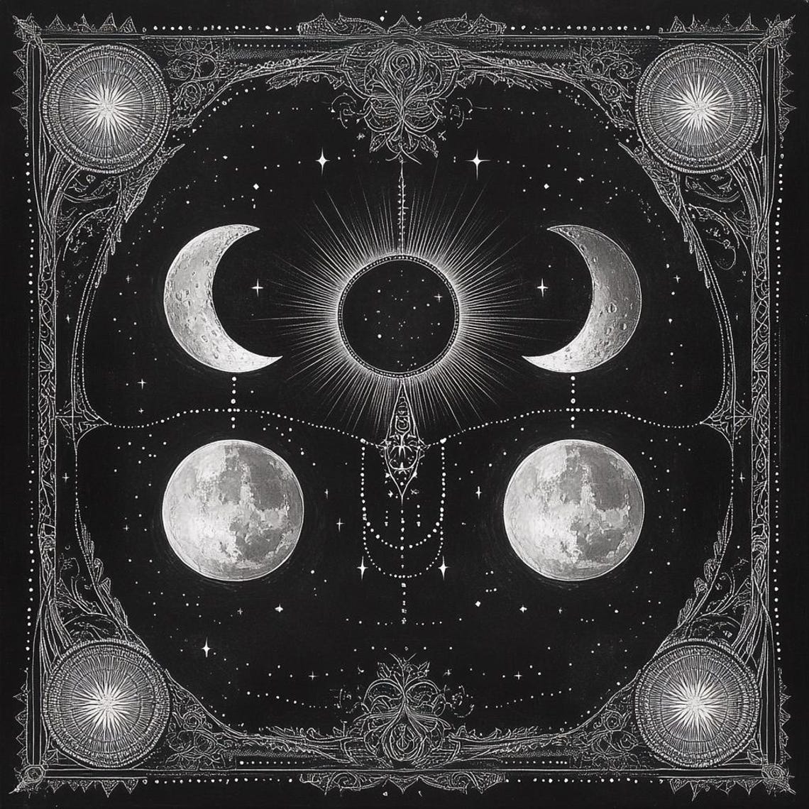 Celestial Moon Phase Line Art | Boho Space Design | Intricate Moon ...