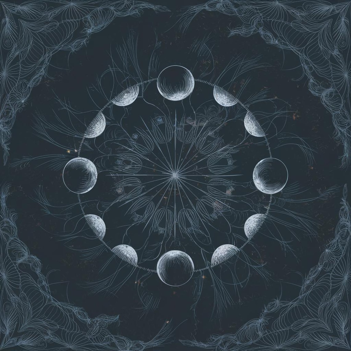 Celestial Moon Phase Line Art | Boho Space Design | Intricate Moon ...