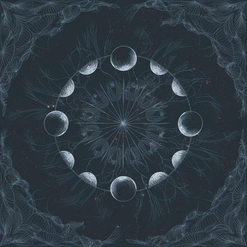 Celestial Moon Phase Line Art | Boho Space Design | Intricate Moon ...