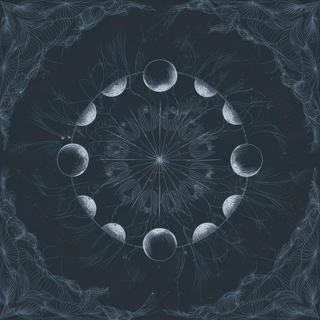 Celestial Moon Phase Line Art | Boho Space Design | Intricate Moon ...