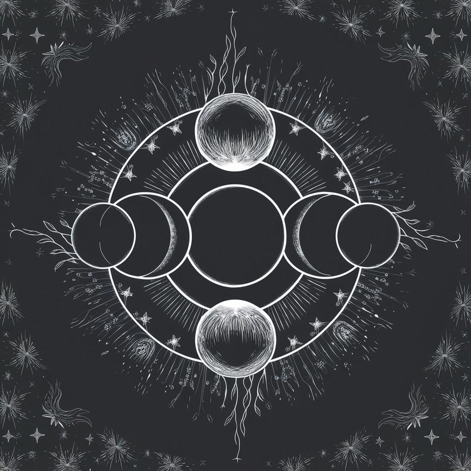 Celestial Moon Phase Line Art | Boho Space Design | Intricate Moon ...