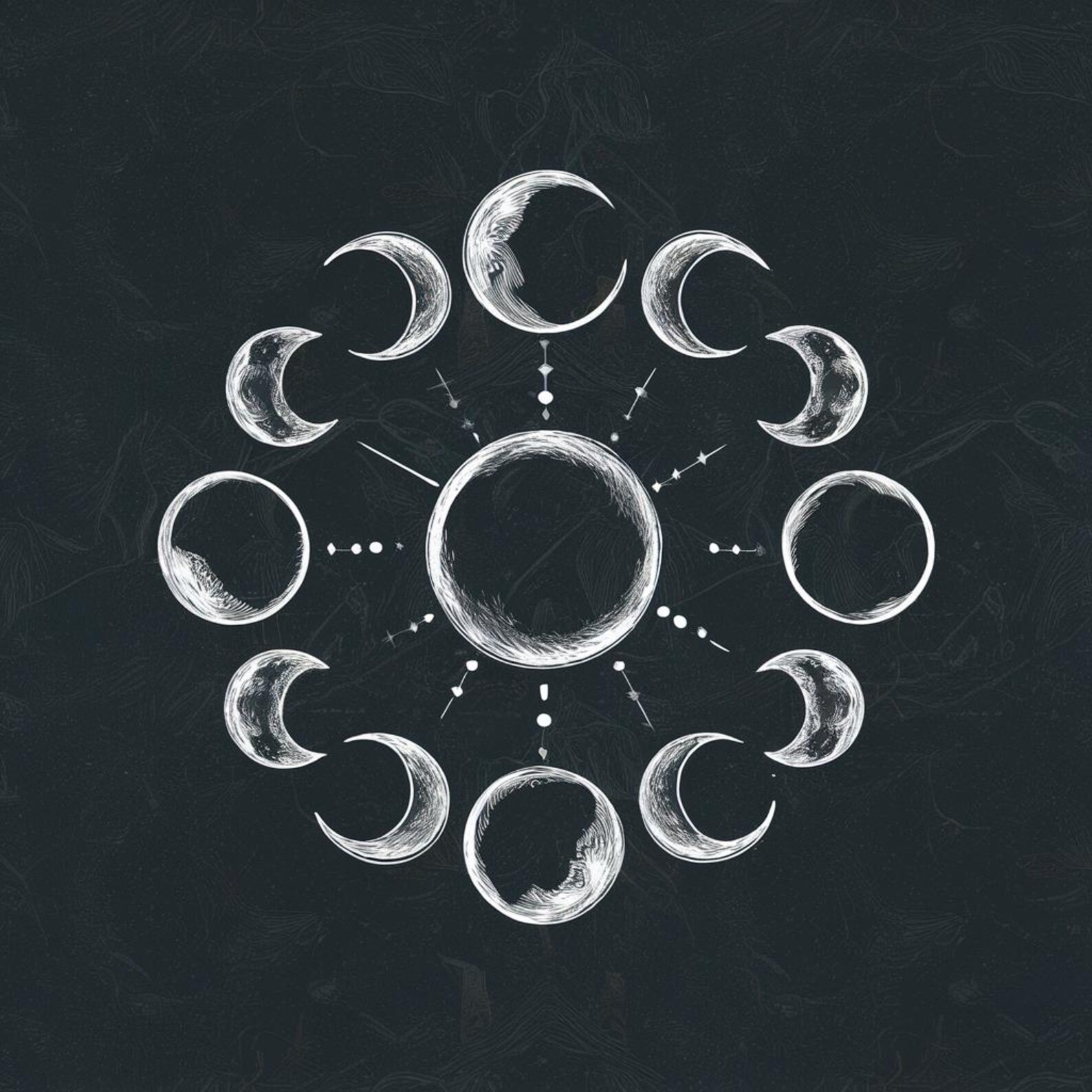 Celestial Moon Phase Line Art | Boho Space Design | Intricate Moon ...