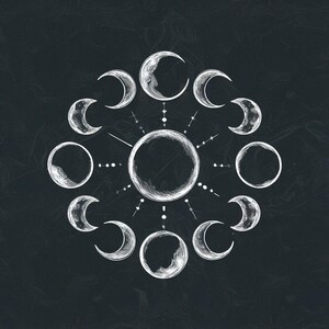 Celestial Moon Phase Line Art | Boho Space Design | Intricate Moon ...