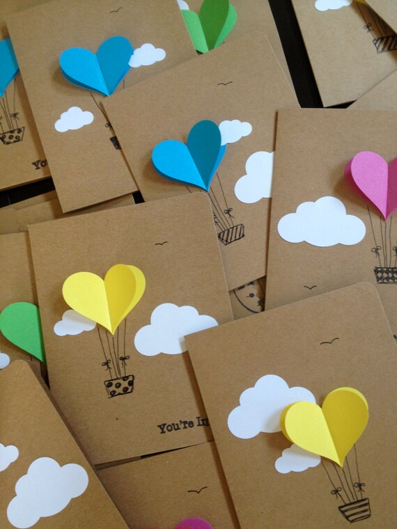Hot Air Balloon Cards Balloon Heart Invitation With Envelope Etsy