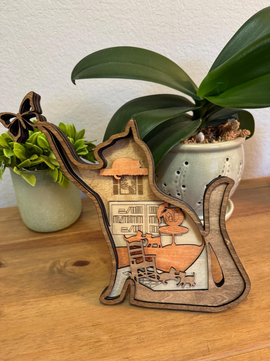 Wood Art 3d Cat With Scene - Etsy