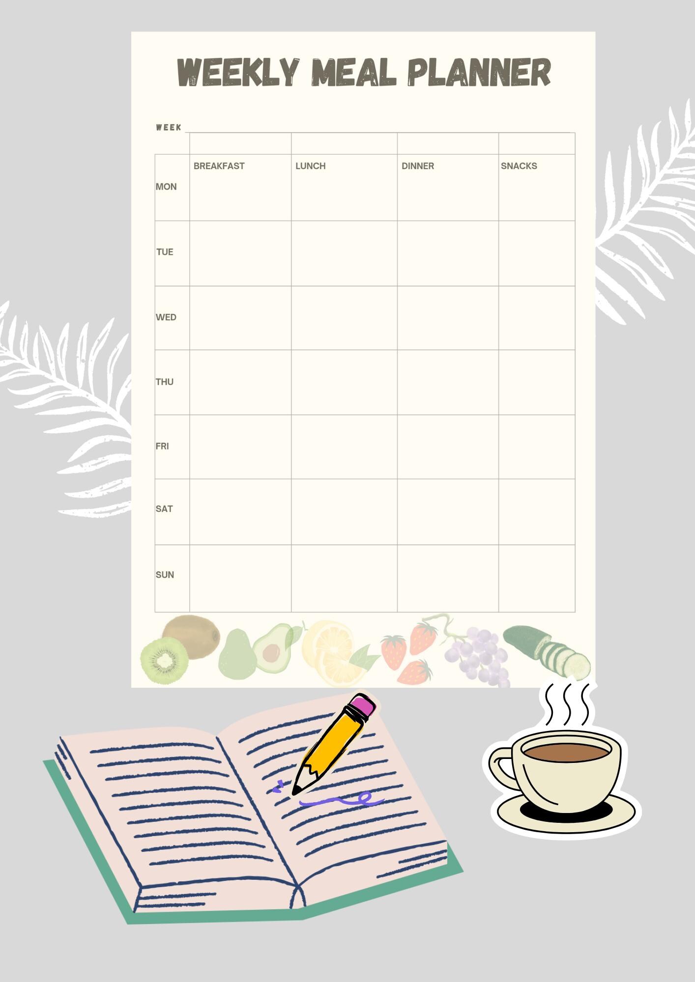 Weekly Meal Planner, Breakfast Planner, Lunch Planner, Diner Planner ...