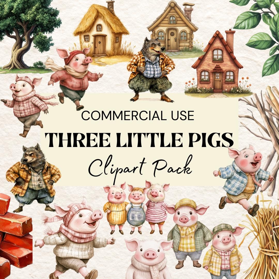 Three Little Pigs PNG,3 Little Pigs Clipart Pack,cute Pigs, Big Bad ...