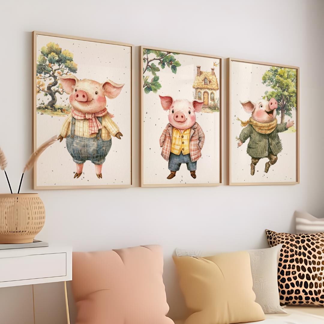 Three Little Pigs PNG,3 Little Pigs Wall Art,cute Pigs, Nursery Decor ...
