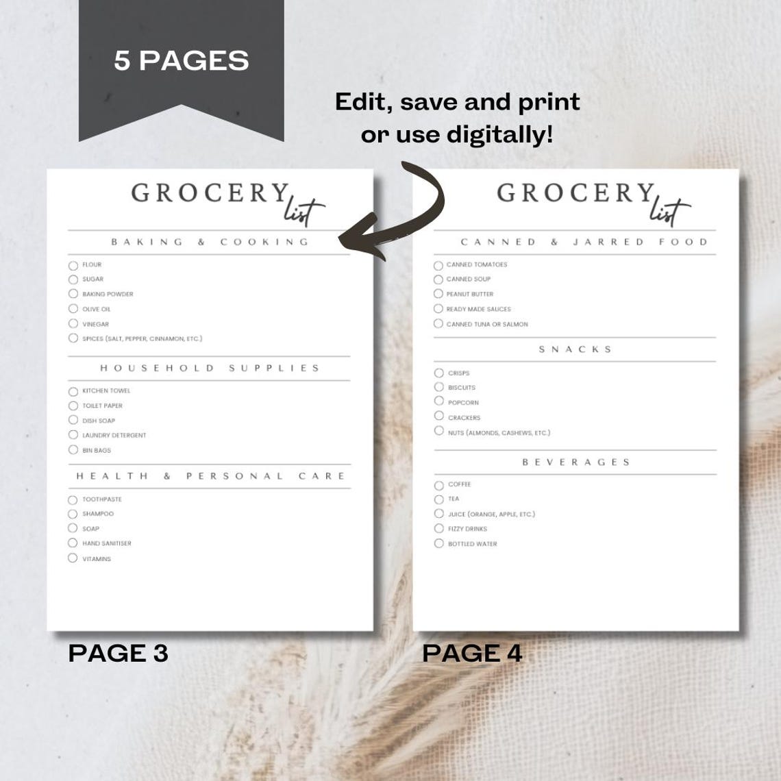 Grocery List, Food Shopping List Template, Grocery Checklist, Grocery ...