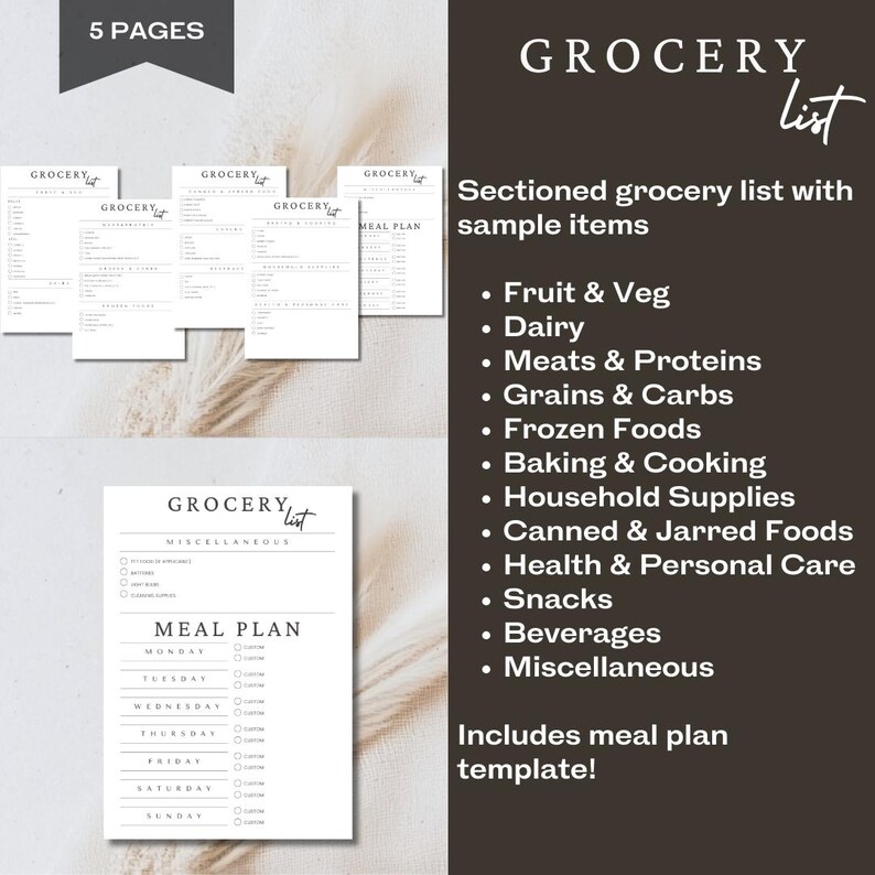 Grocery List, Food Shopping List Template, Grocery Checklist, Grocery ...
