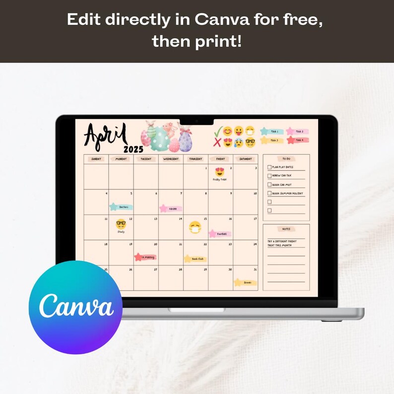 Editable April 2025 Calendar,printable Fillable Monthly Planner April ...