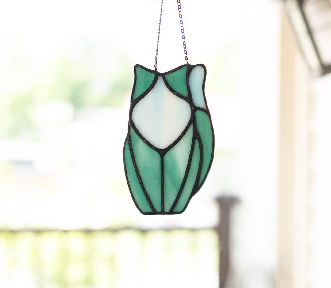 Green and Light Blue Stained Glass Cat Suncatcher - Etsy