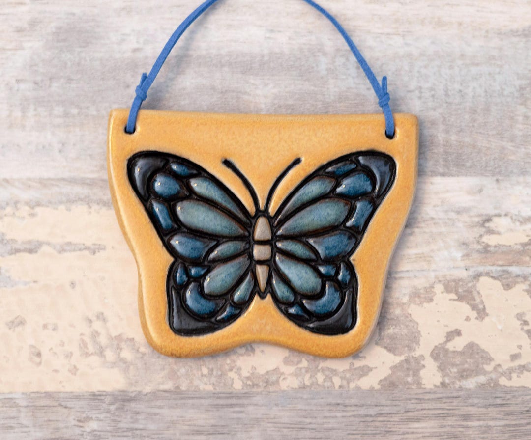 Ceramic Blue Butterfly Hanging Decorative Tile - Etsy
