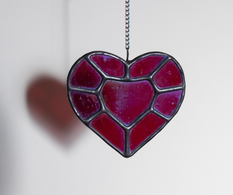 Red Heart Gemstone Stained Glass Suncatcher - Etsy