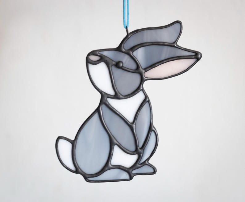 Gray Bunny Stained Glass Suncatcher - Etsy