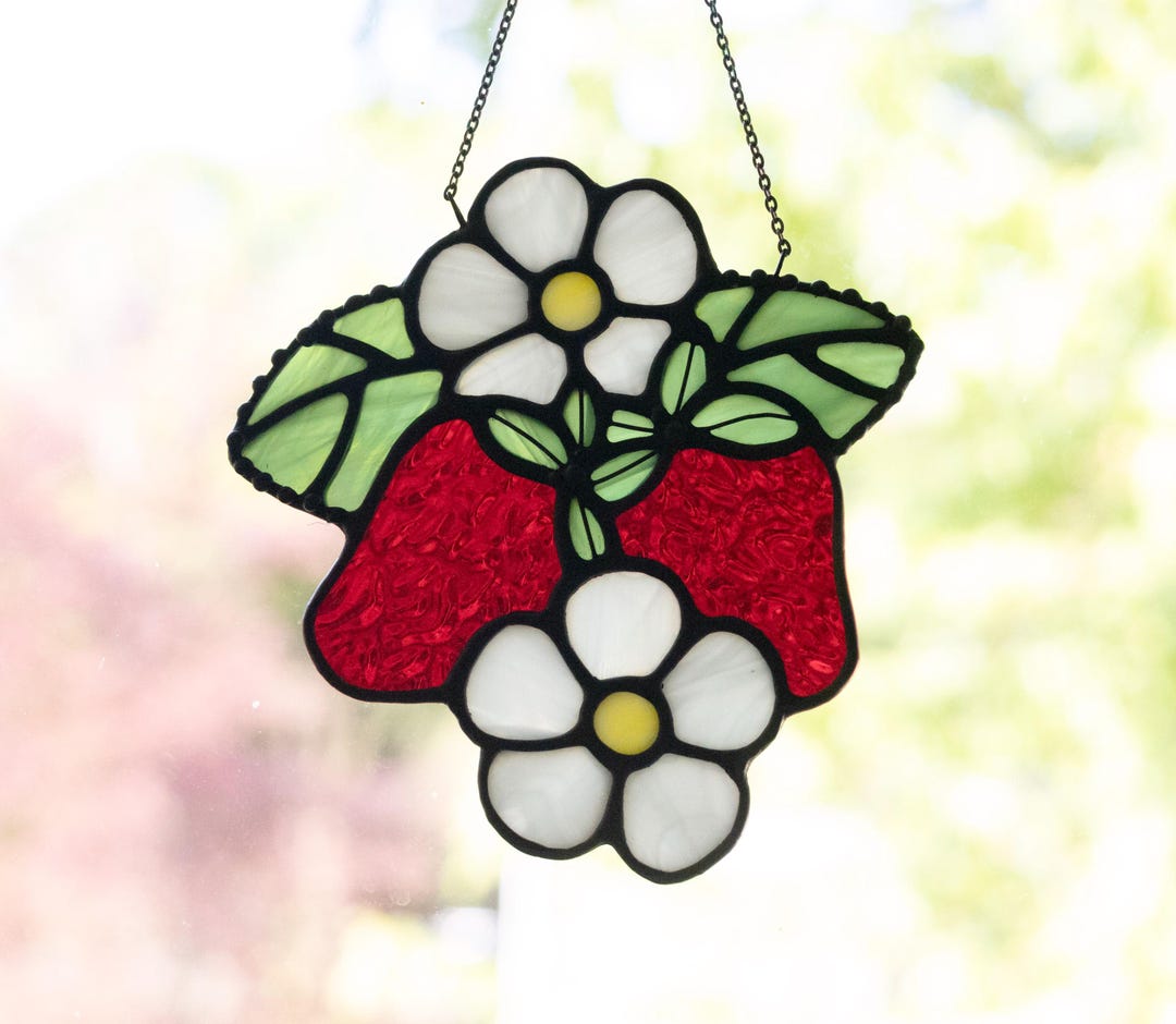 Stawberry and Blooms Stained Glass Suncatcher - Etsy