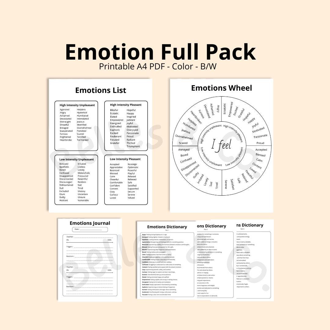 Printable Emotion Full Pack | Emotion Wheel | Emotion List | Feelings ...