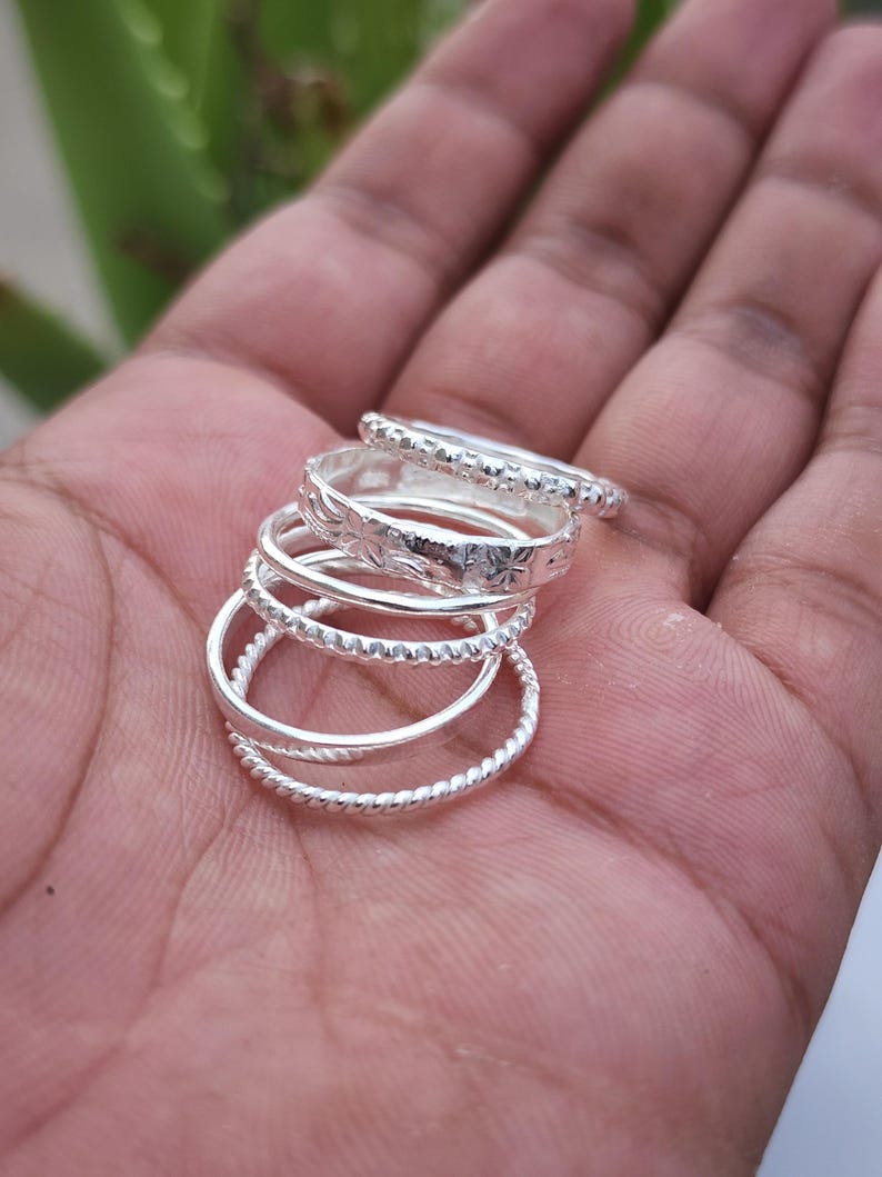 Stackable Sterling Silver Ring Set: Boho Layered Band Rings - Etsy