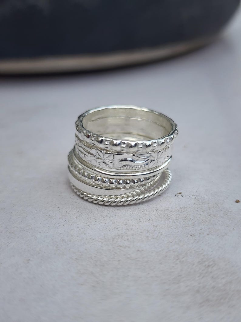 Stackable Sterling Silver Ring Set: Boho Layered Band Rings - Etsy