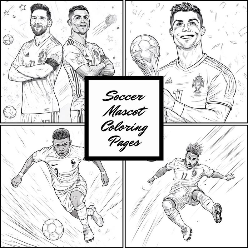 Soccer Mascot Coloring Pages | Messi, Ronaldo, Mbappé, Neymar | Cartoon ...