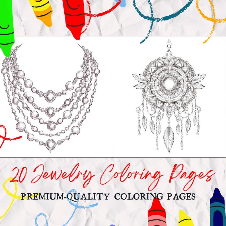 20 Jewelry Coloring Pages for Women – Intricate White Line Art Designs ...