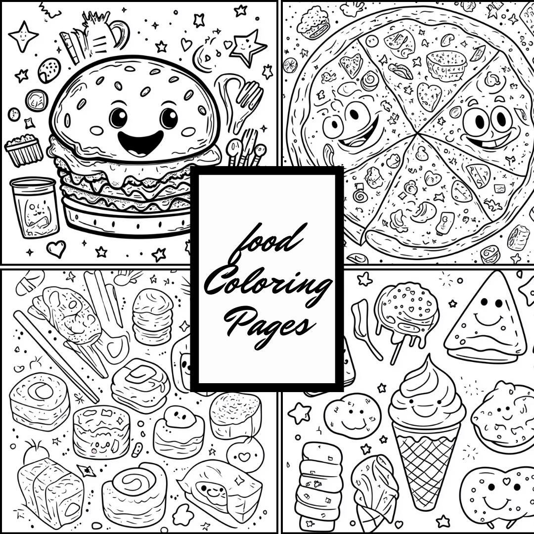 Printable Cartoon Food Coloring Pages for Kids – Pizza, Hot Dog ...