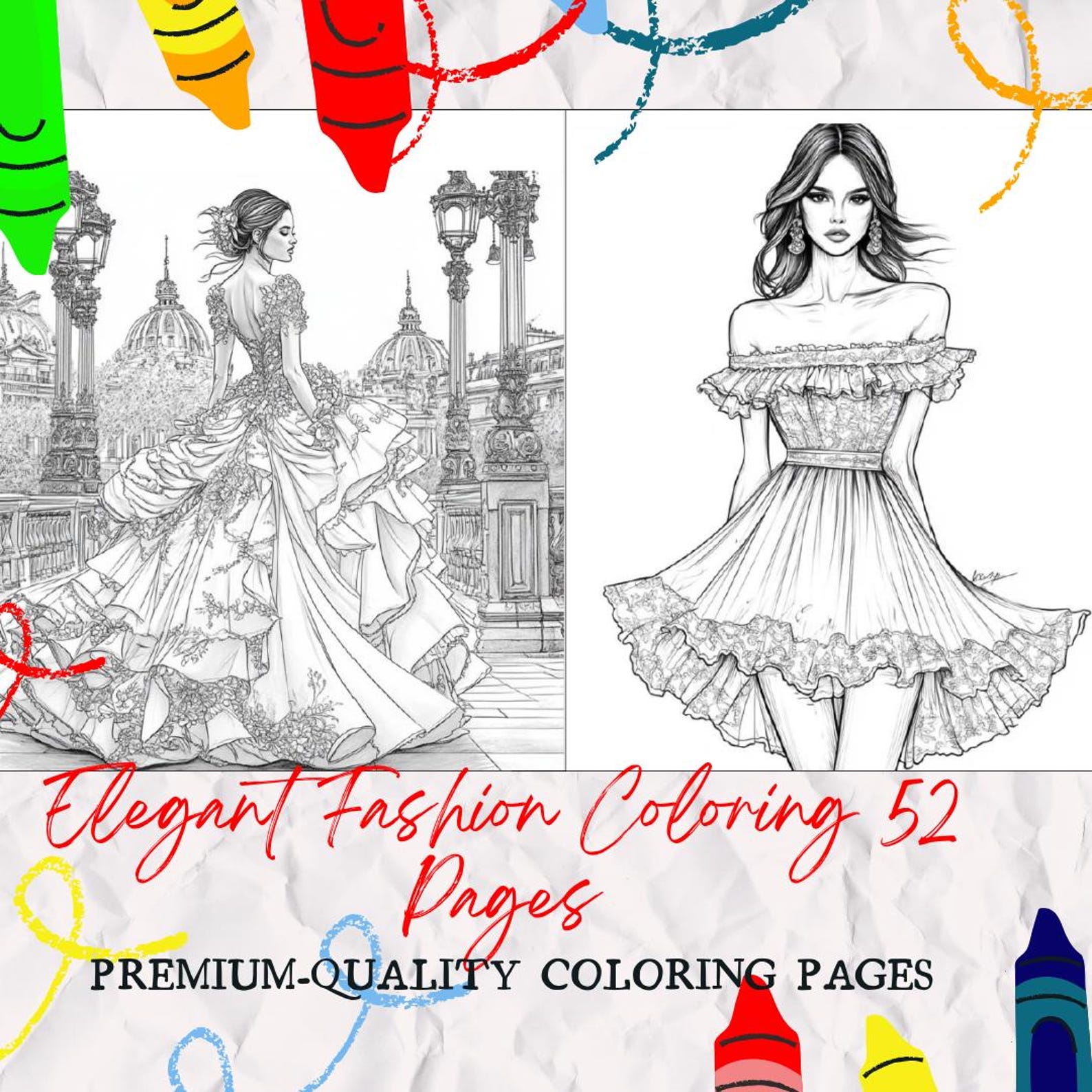 Elegant Fashion Coloring 52 Pages | Stylish Dress Designs | High ...