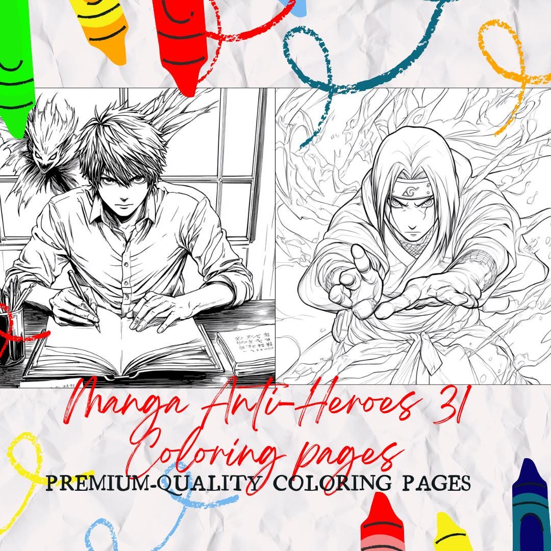 Coloring Manga Book:printable Pages Featuring Light Yagami, Eren Yeager ...