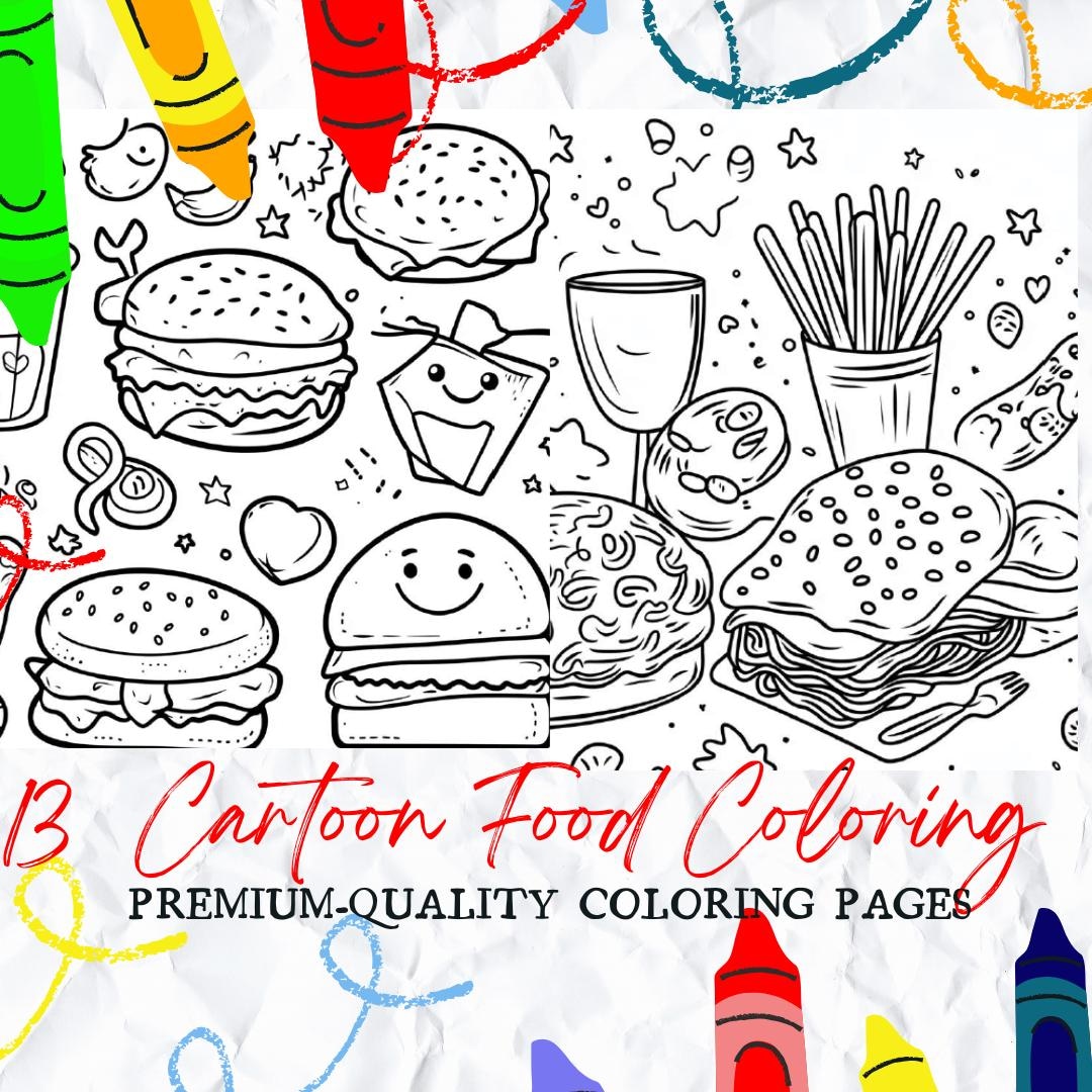 Printable Cartoon Food Coloring Pages for Kids – Pizza, Hot Dog ...