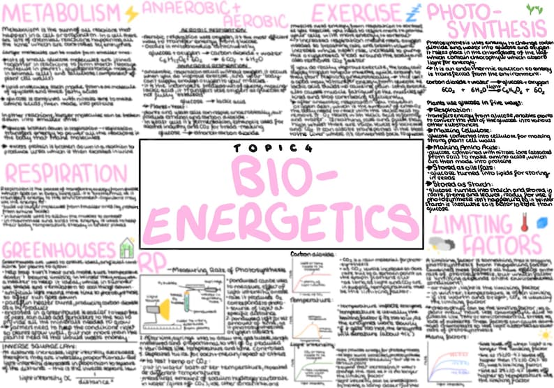 Biology AQA GCSE Topic 4 Revision Notes/mindmap: Bioenergetics GRADE 9 ...
