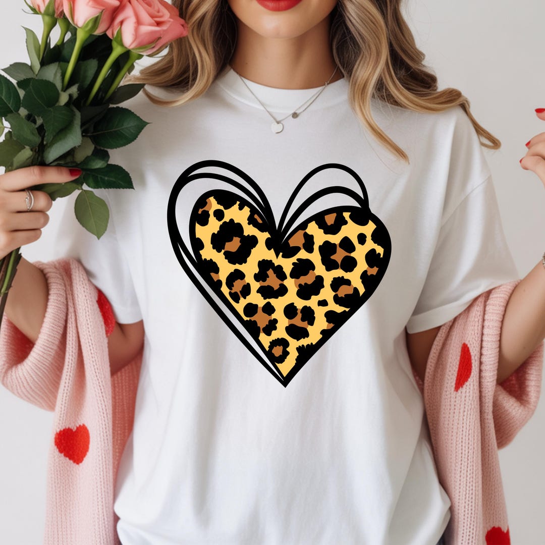 Leopard Heart Graphic Tee, Trendy Animal Print Shirt - Etsy