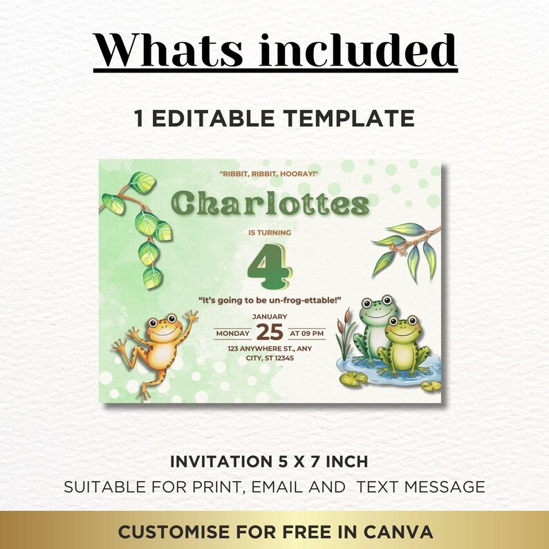 Editable Frog Invitation Template, Frog Birthday Invite, Modern Frog ...