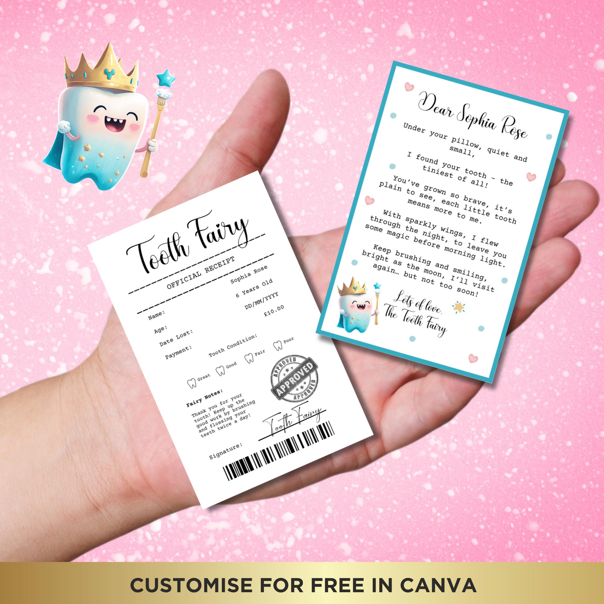 Editable Mini Tooth Fairy Set Pink Receipt and Letter Tooth Fairy Kit ...