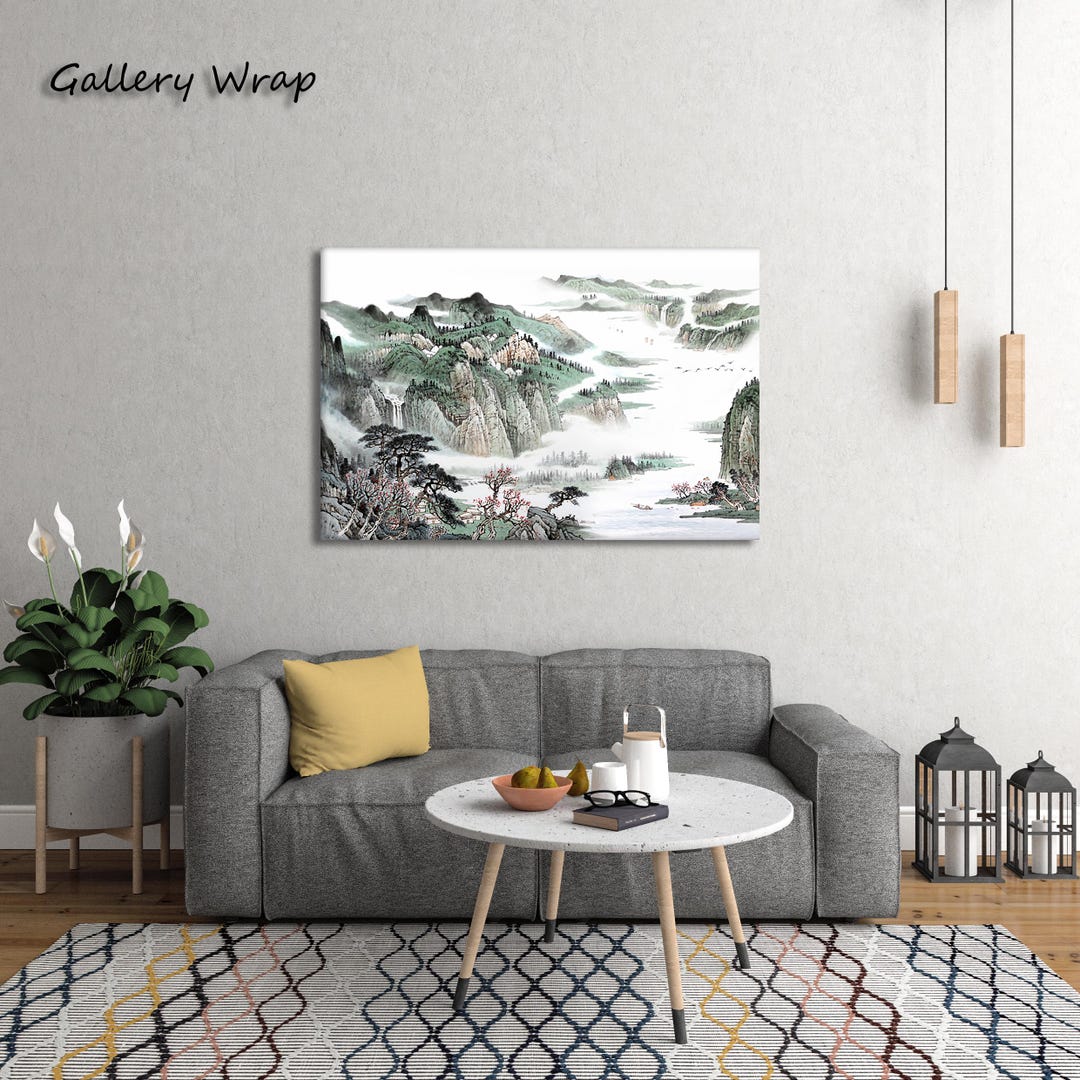 Chinese Landscape Painting Poster, Misty Mountain Wall Art, Traditional ...